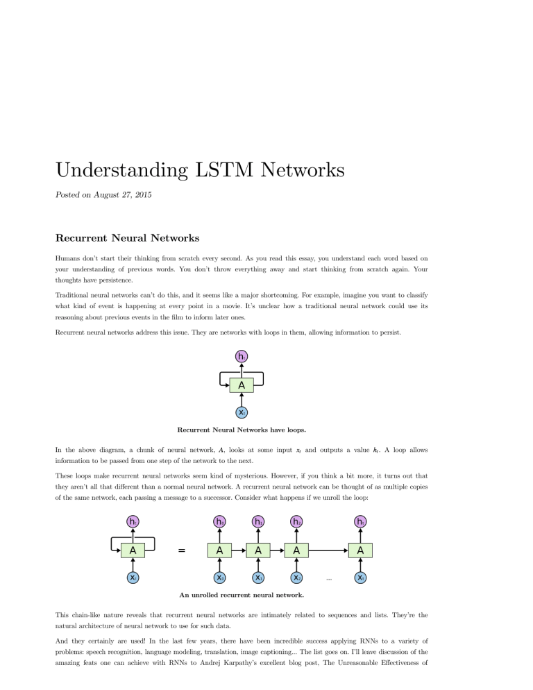 Understanding LSTM Networks: Recurrent Neural Networks Explained