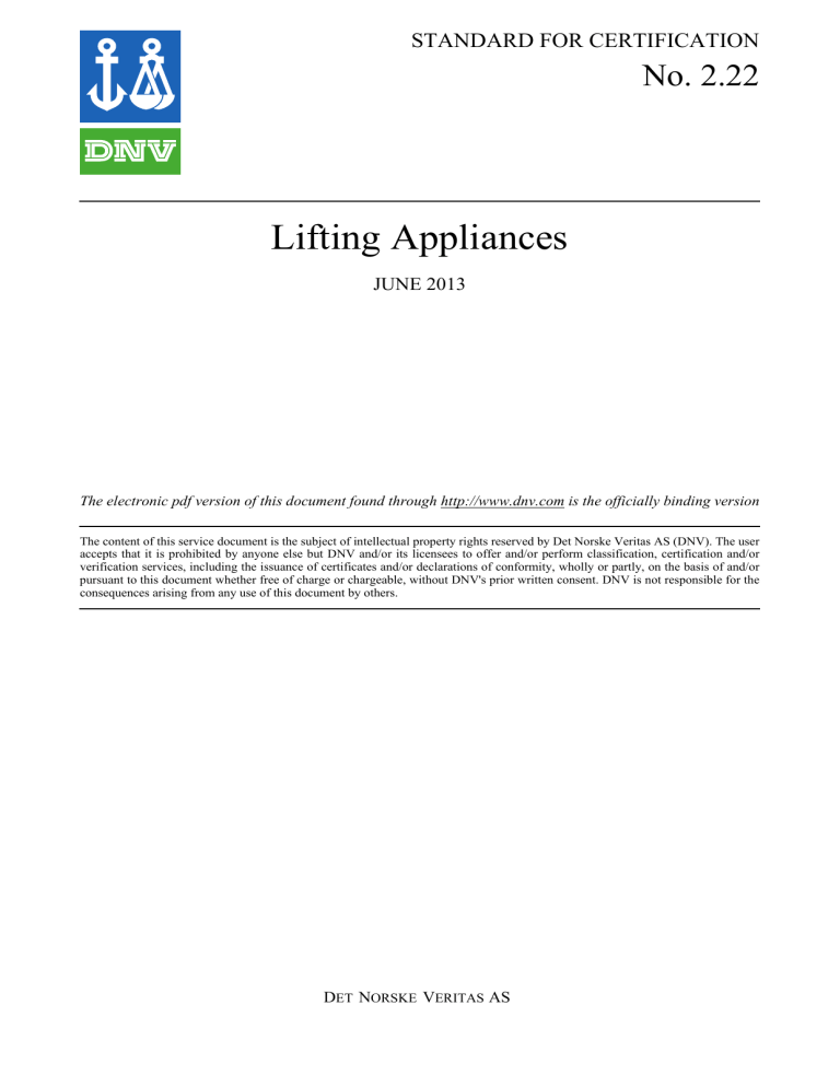 DNV Standard 2.22 Lifting Appliances Certification