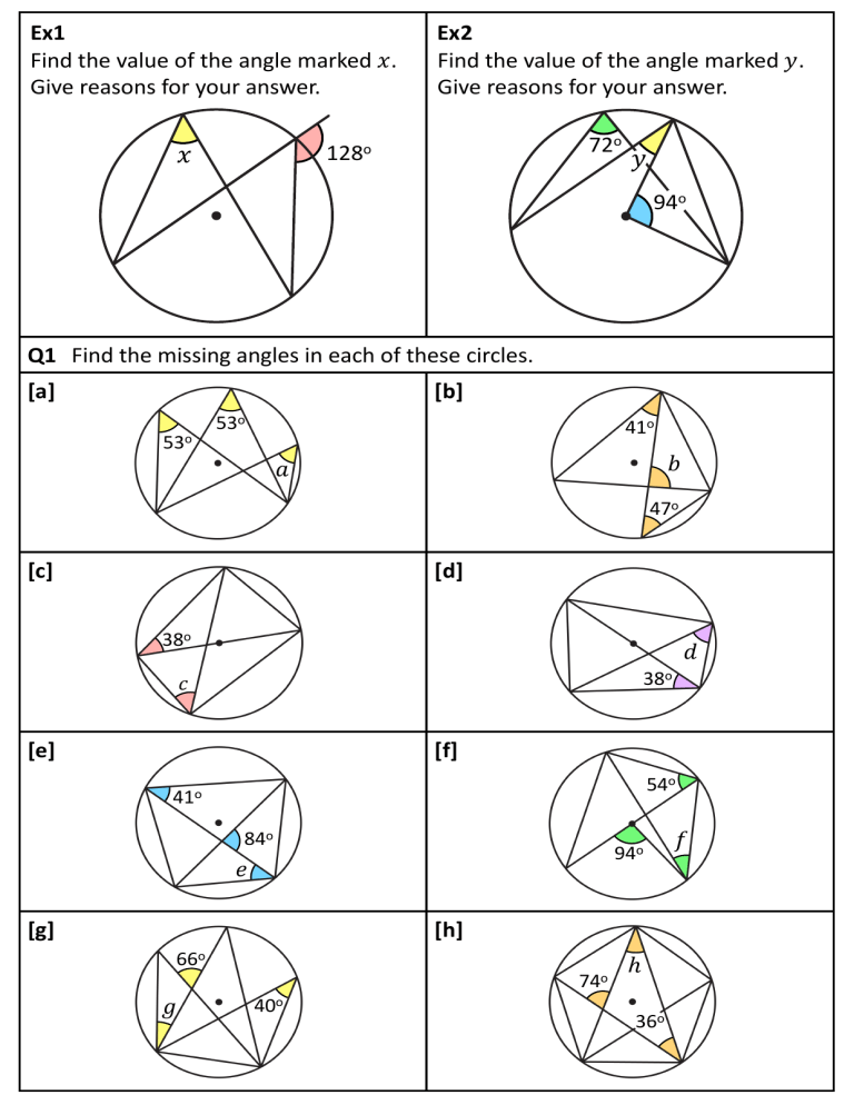 Circle Theorems: Angle Problems Worksheet