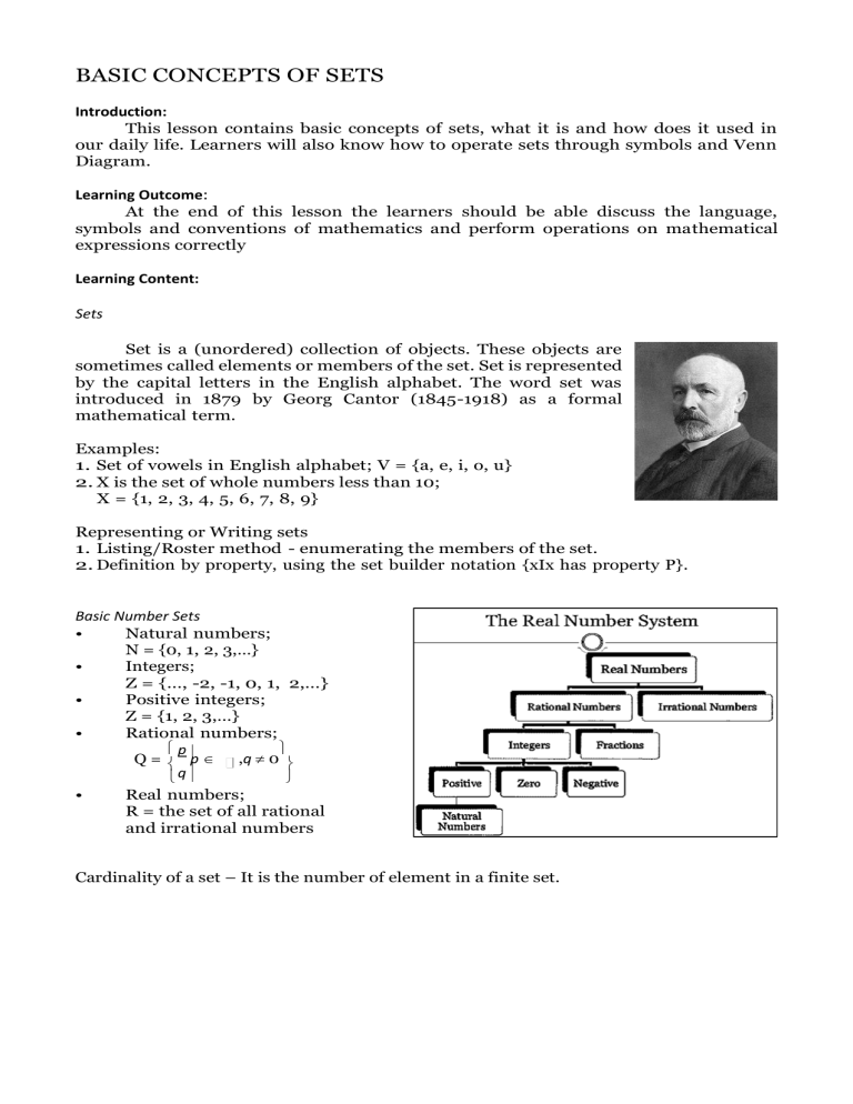 Basic Concepts of Sets: Introduction to Set Theory