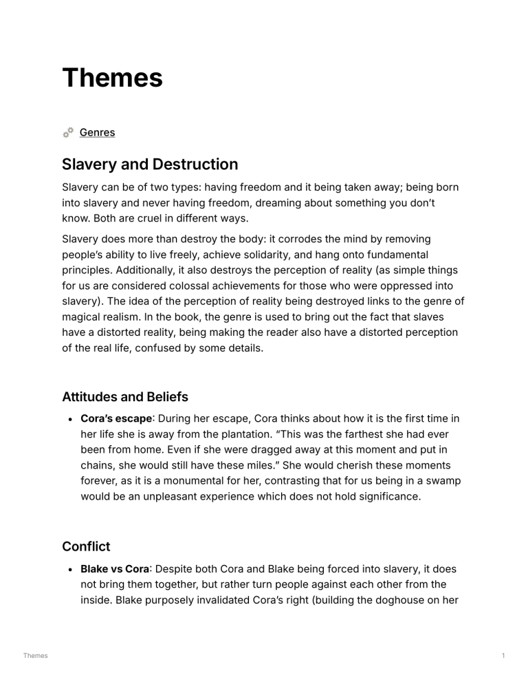Themes in The Underground Railroad: Slavery & Freedom Analysis