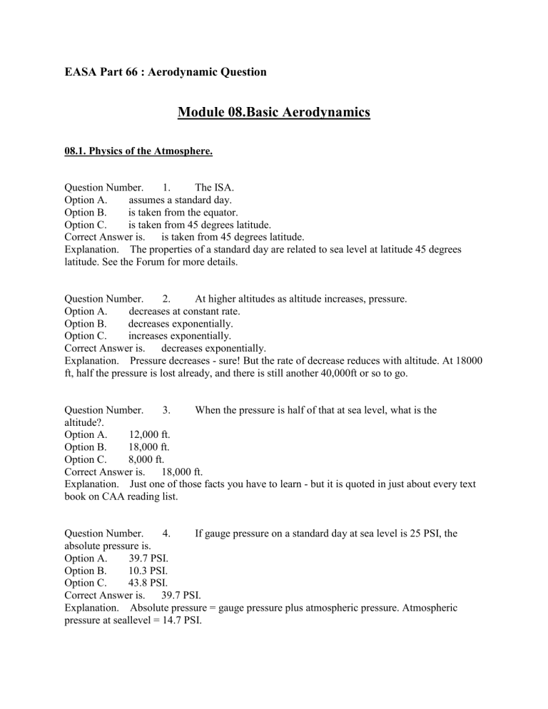 EASA Part 66 Module 08 Basic Aerodynamics Questions