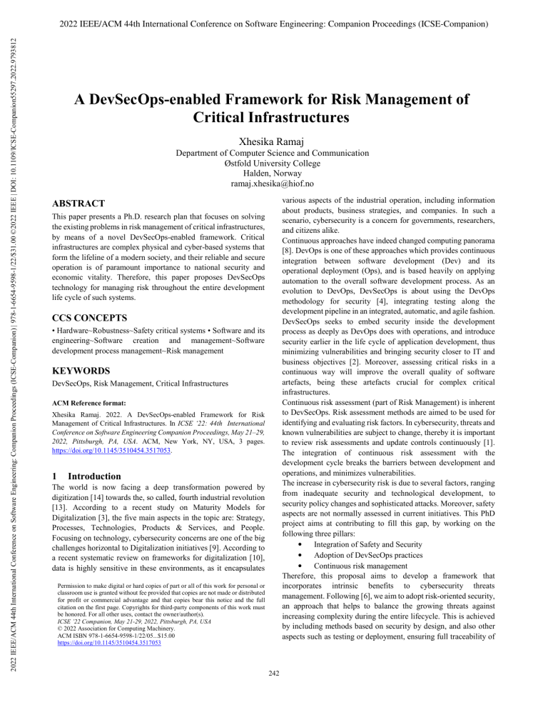 DevSecOps Framework for Critical Infrastructure Risk Management