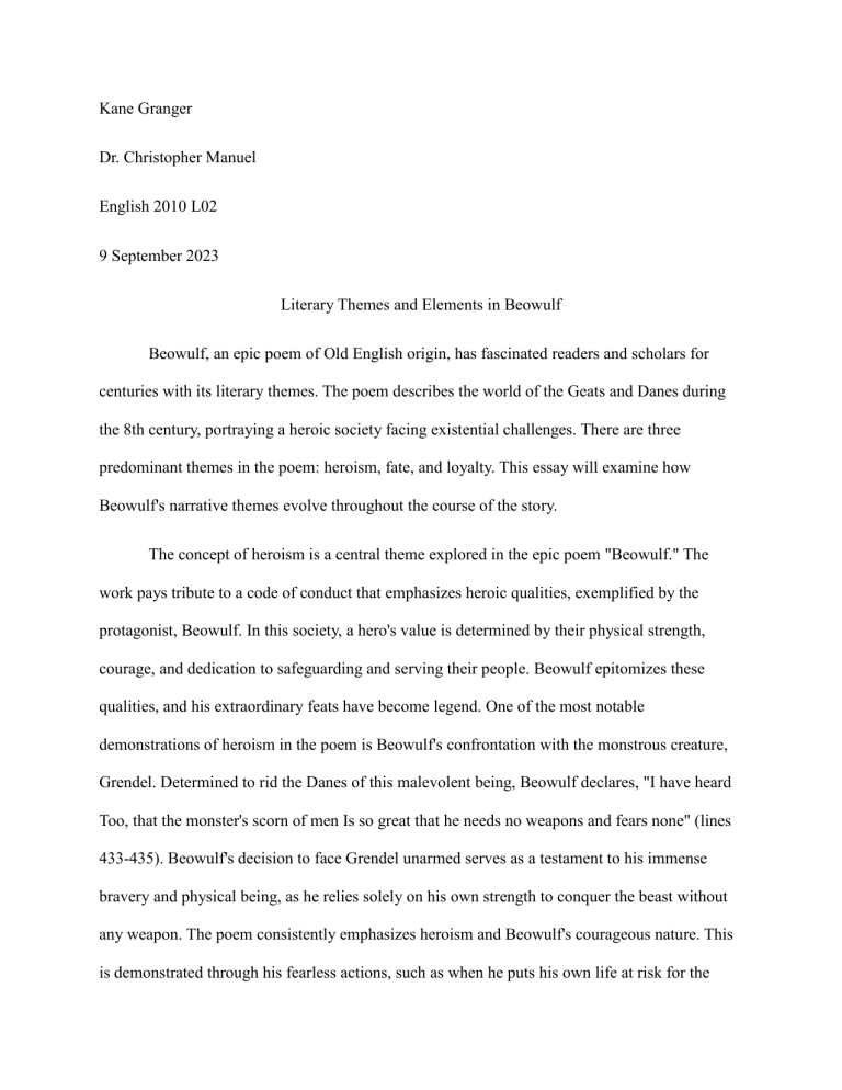 Literary Themes in Beowulf: Heroism, Fate, Loyalty