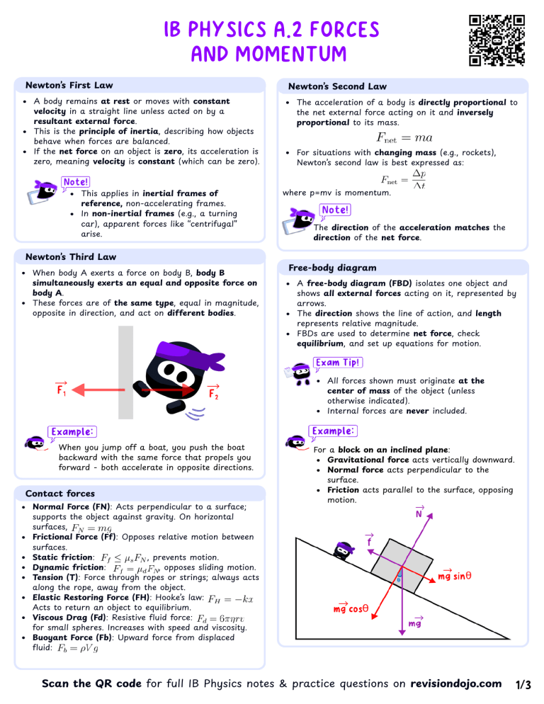 IB Physics A.2 Forces and Momentum Notes
