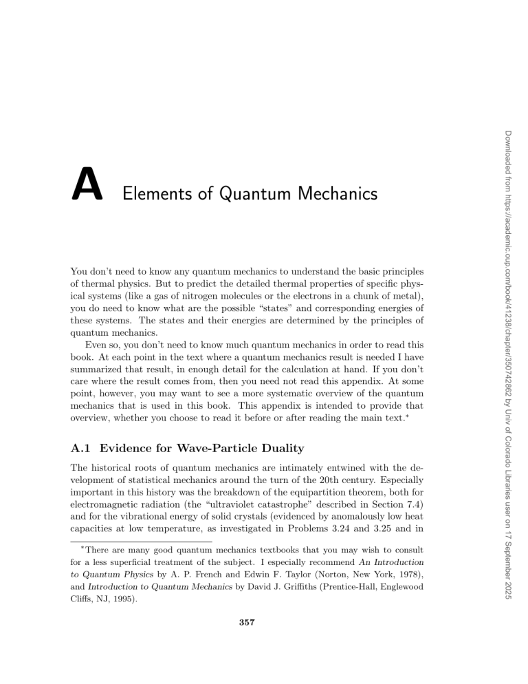 Elements of Quantum Mechanics: Thermal Physics Appendix