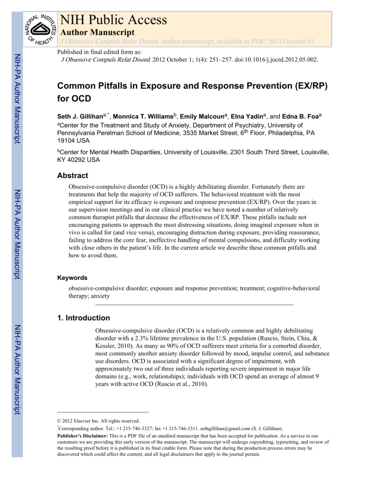 Pitfalls in EX/RP for OCD Treatment