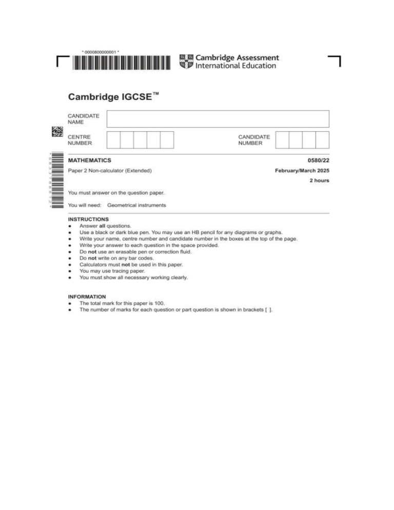 Blank Exam Sheet for Testing
