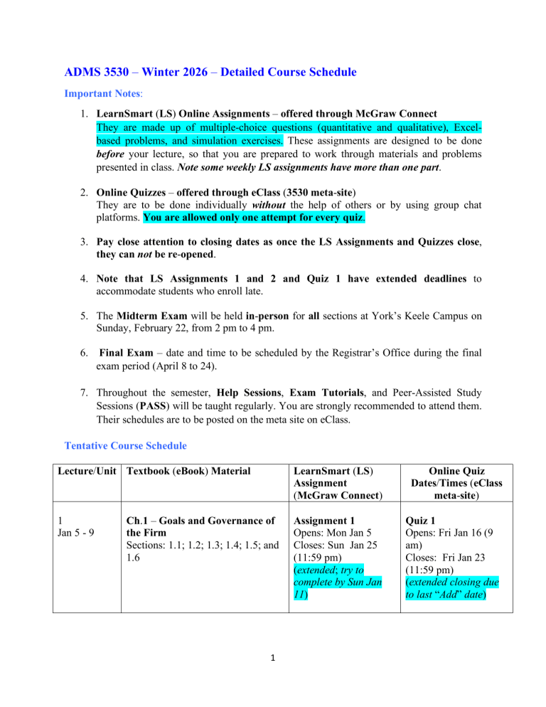ADMS 3530 Winter 2026 Course Schedule