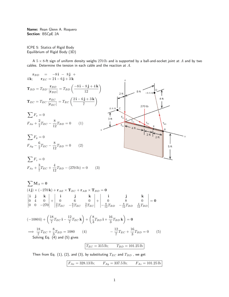 Statics 3D Rigid Body Equilibrium Problems