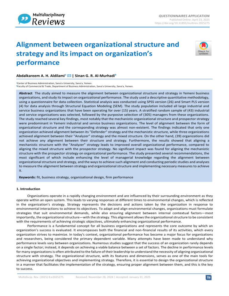 Organizational Structure & Strategy Impact Study