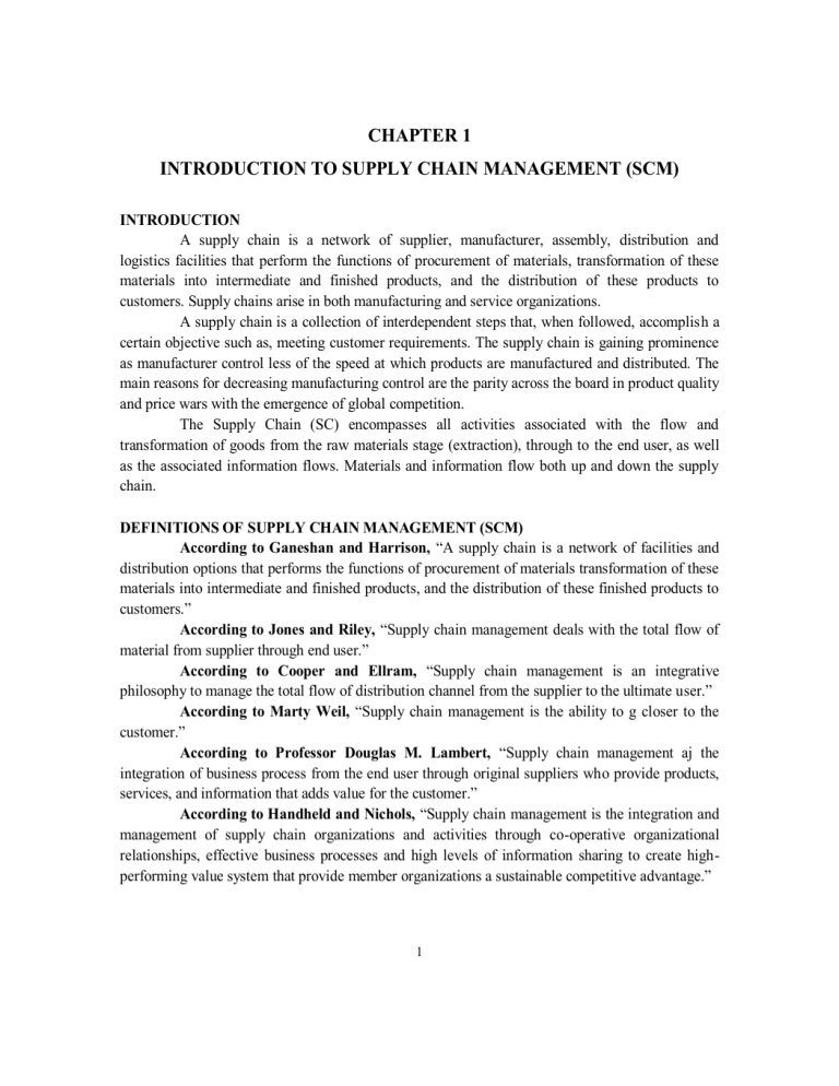 Introduction to Supply Chain Management (SCM) Course Notes