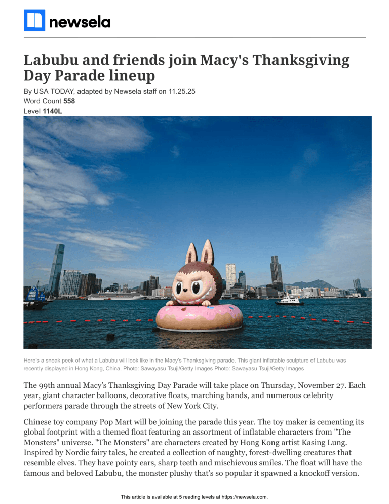 Labubu at Macy's 2025 Thanksgiving Parade