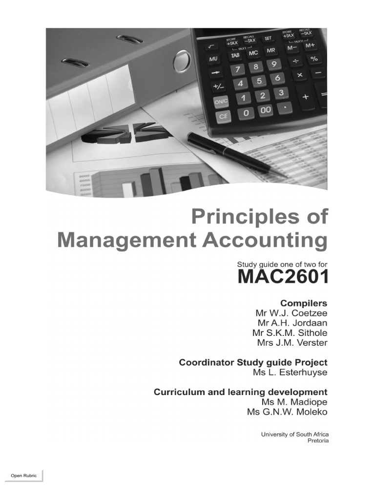 Principles of Management Accounting Study Guide MAC2601