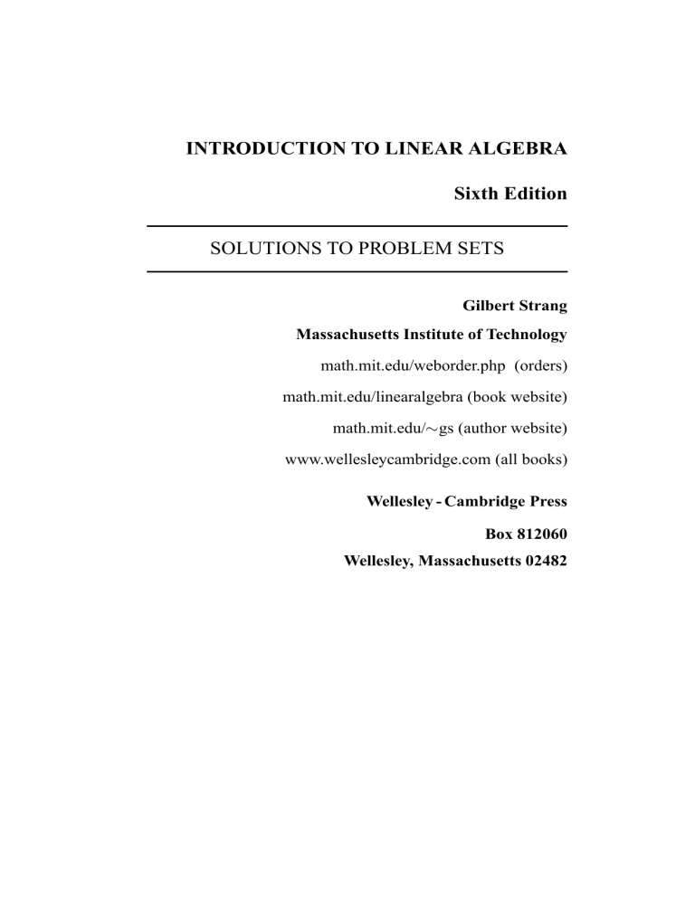 Strang Linear Algebra 6th Ed Solutions Manual