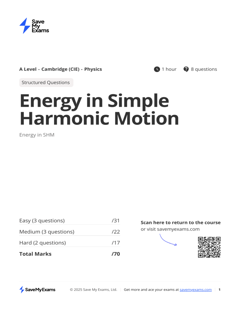 A Level Physics SHM Energy Exam Paper | Save My Exams 2025