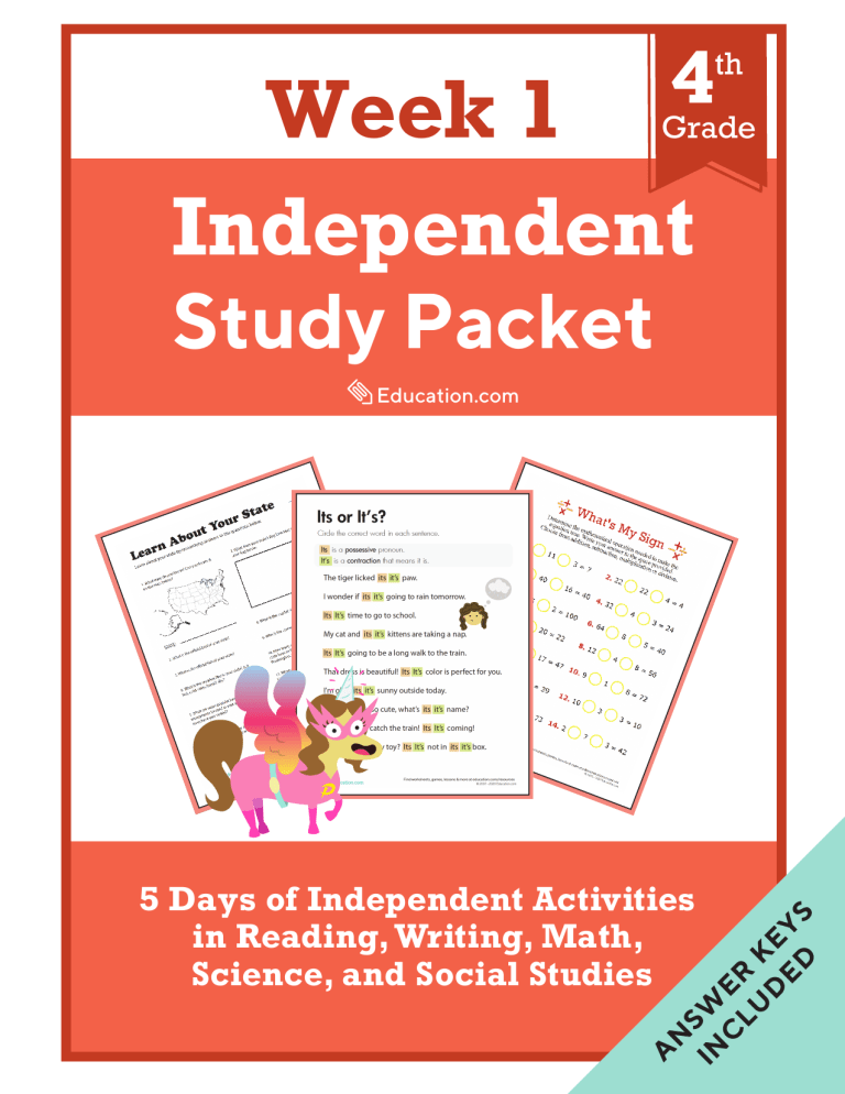 4th Grade Week 1 Independent Study Packet