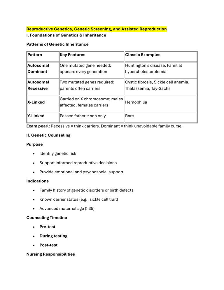 Reproductive Genetics, Genetic Screening & Assisted Reproduction