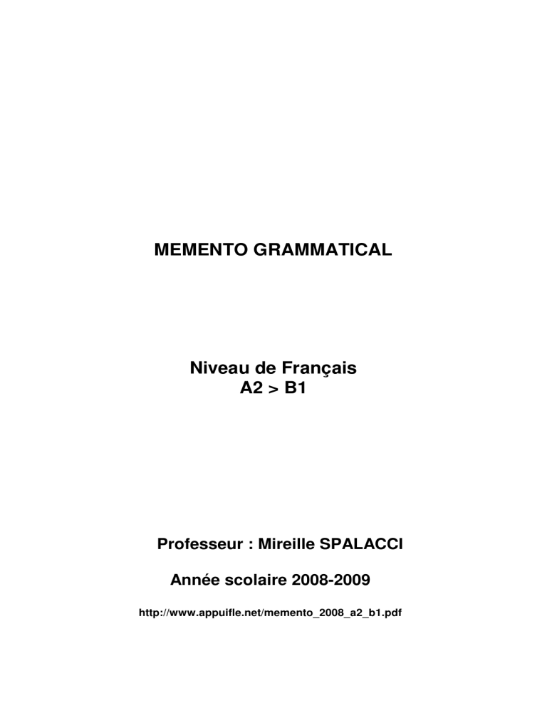 Mémo Grammaire Français A2 B1 - Règles et Conjugaison