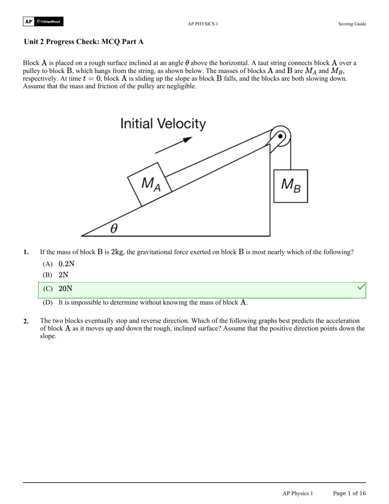 AP Physics 1 Unit 2 MCQ Progress Check