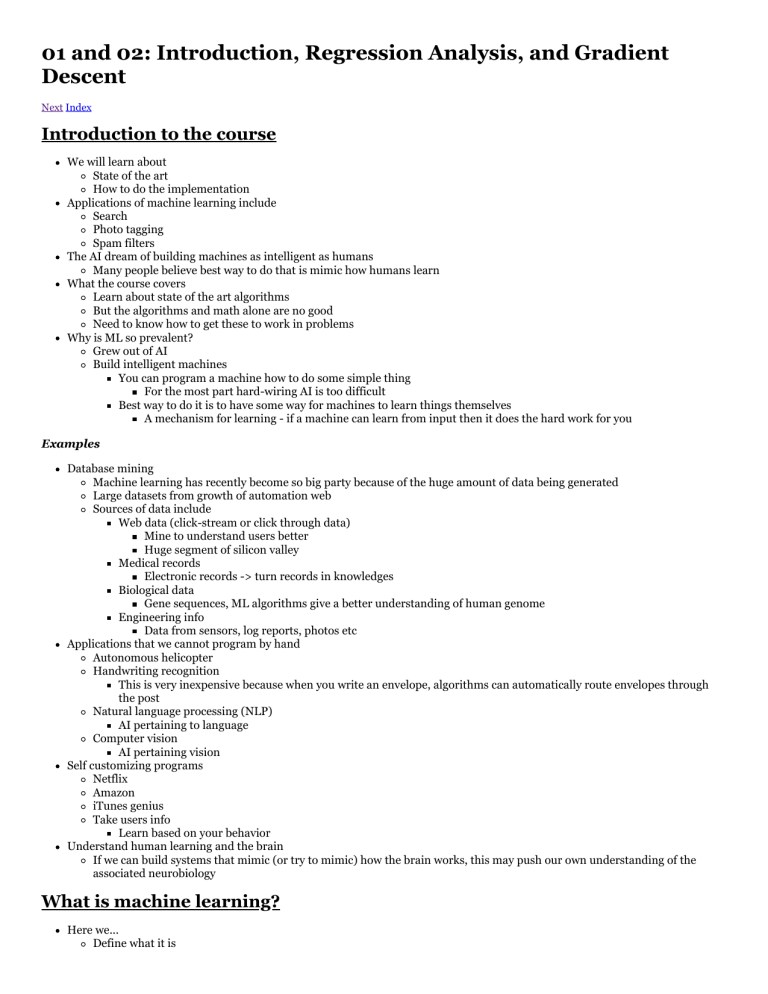 Introduction to Machine Learning: Regression & Gradient Descent