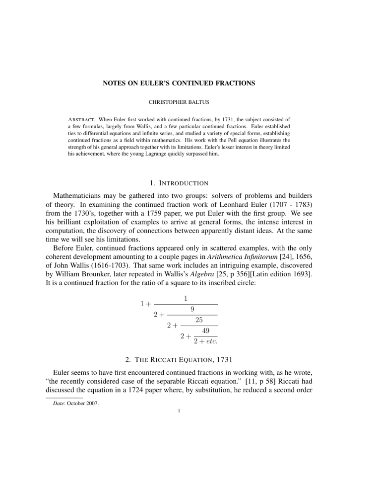 Euler's Continued Fractions: A Mathematical Analysis