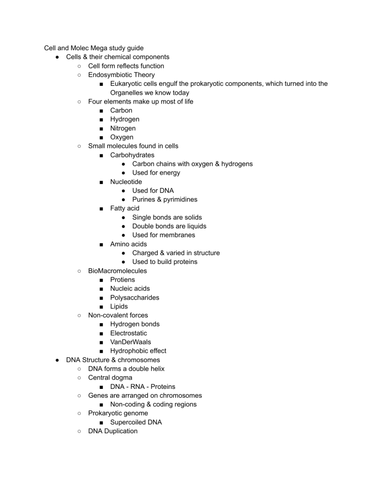 Cell and Molecular Biology Study Guide