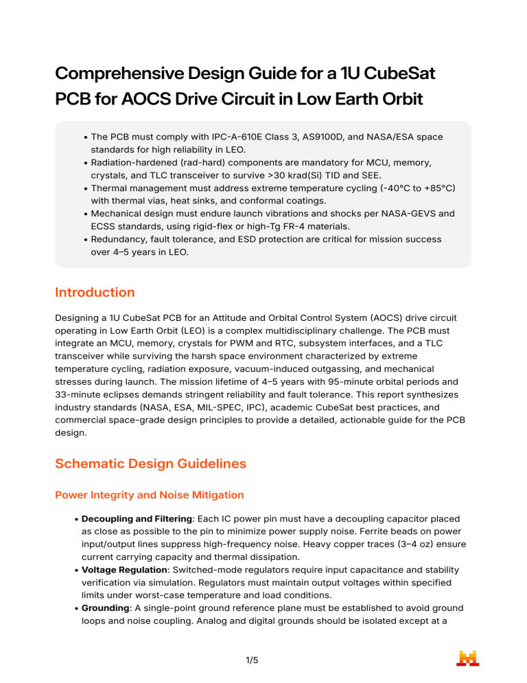 1U CubeSat PCB Design Guide for AOCS