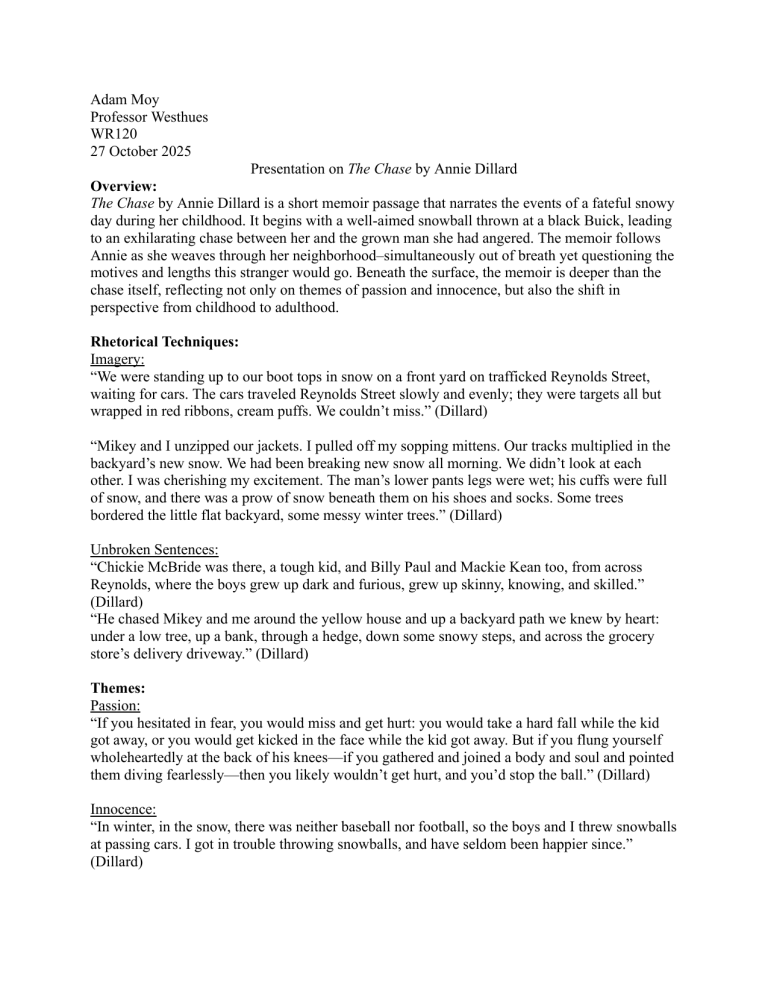 Presentation on Annie Dillard's The Chase Analysis