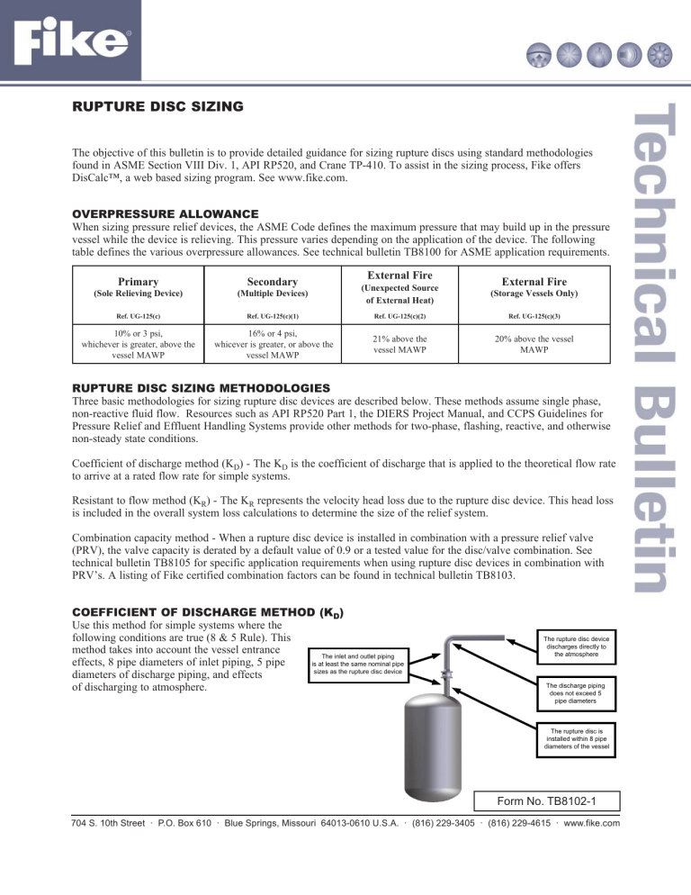 Rupture Disc Sizing Technical Bulletin: ASME & API Standards