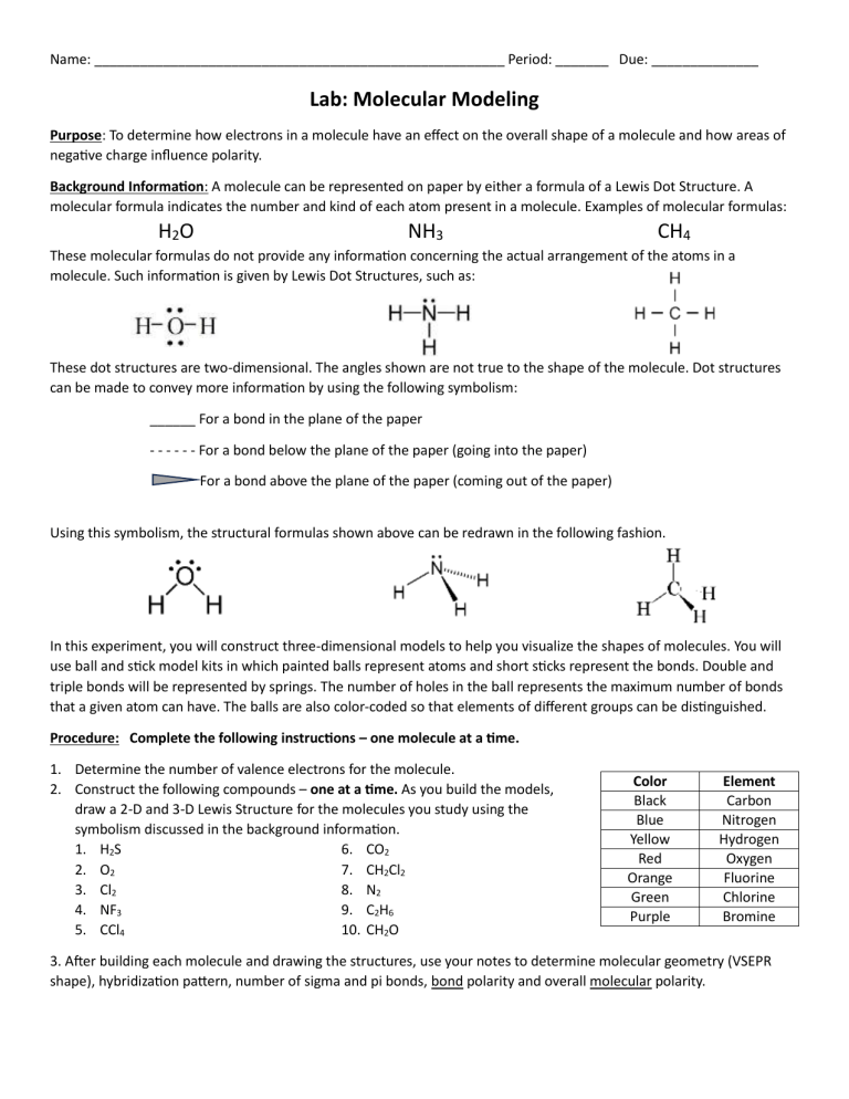 Molecular Modeling Lab Worksheet: VSEPR & Polarity