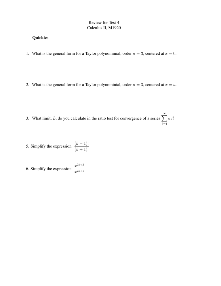Calculus II Test 4 Review