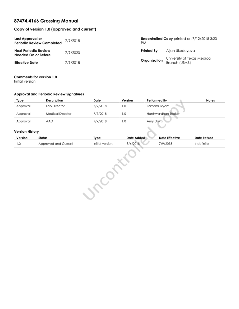 UTMB Grossing Manual: Surgical Pathology Dissection Guide