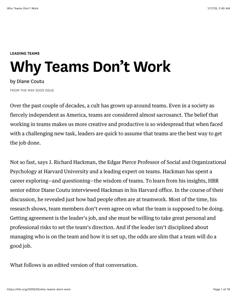 Why Teams Don’t Work: Insights from J. Richard Hackman