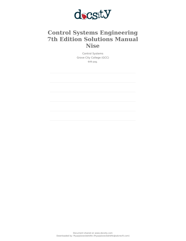 Control Systems Engineering 7th Edition Solutions Manual
