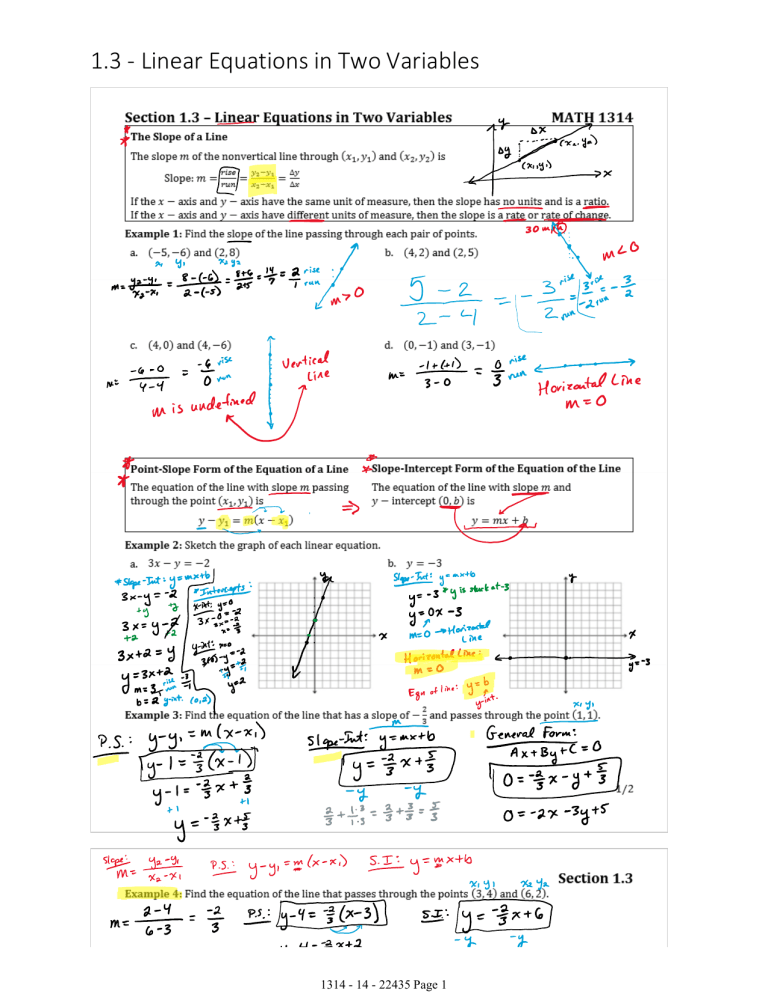 Linear Equations in Two Variables: Slope & Formulas