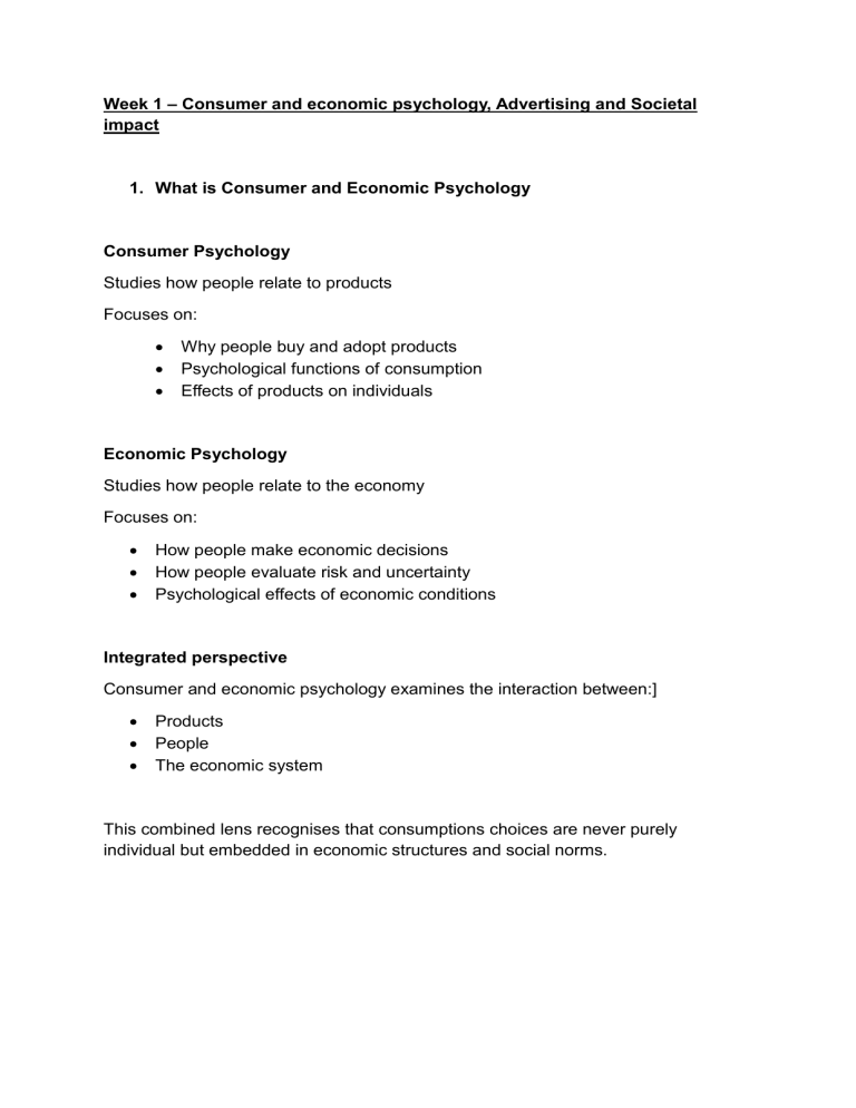 Consumer & Economic Psychology Lecture Notes
