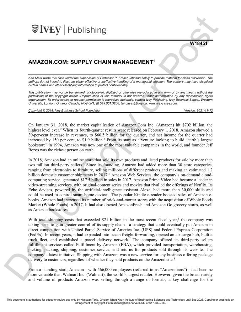Amazon.com Supply Chain Management Case Study