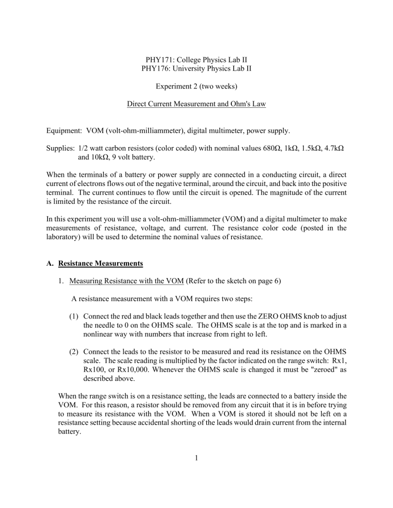 Physics Lab Manual: DC Circuits & Ohm's Law