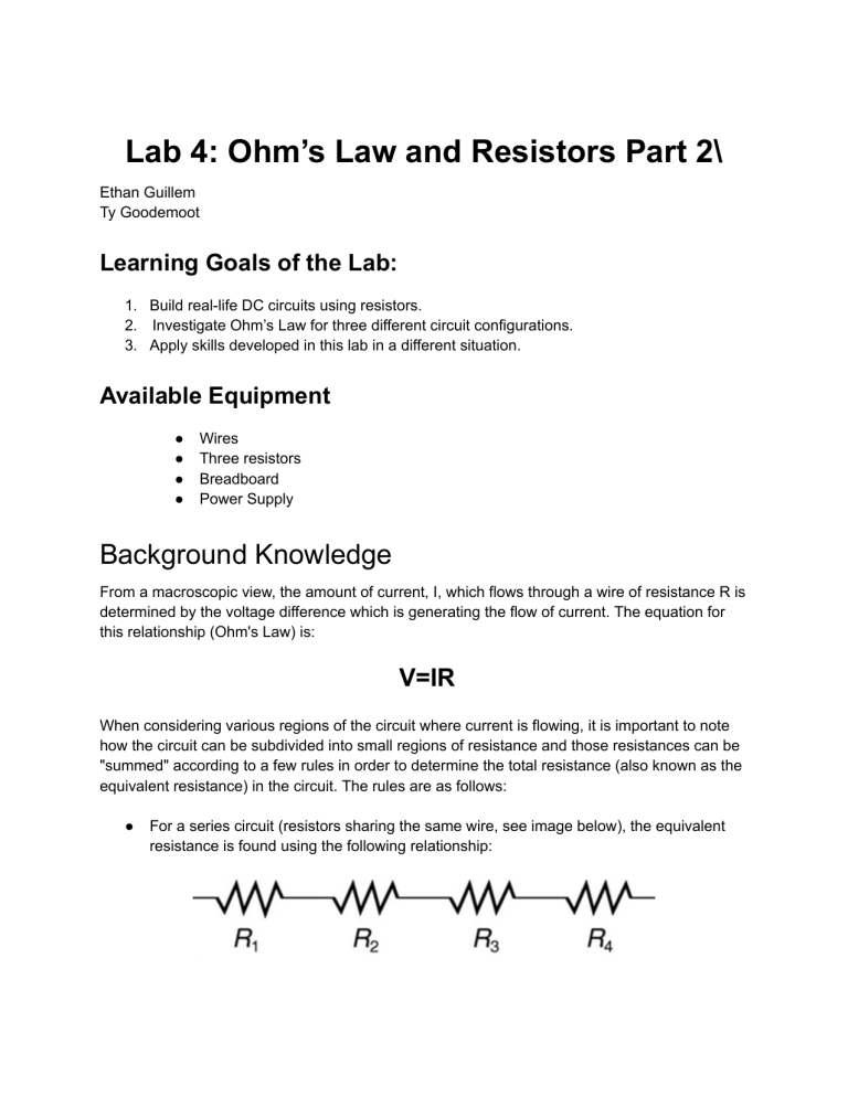 Physics Lab 4: Ohm's Law and DC Circuits Analysis
