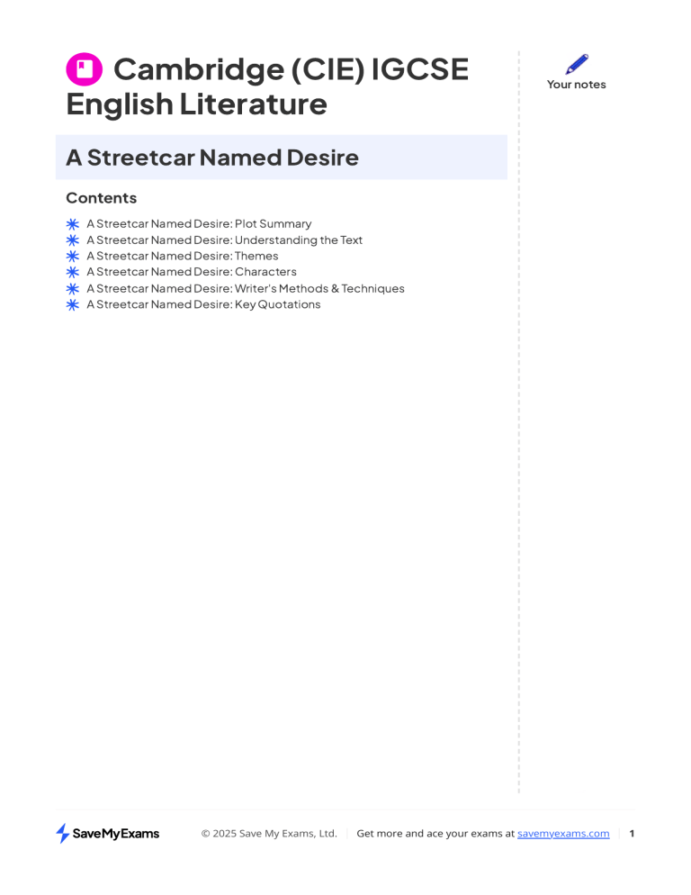 IGCSE English Literature: A Streetcar Named Desire Study Guide