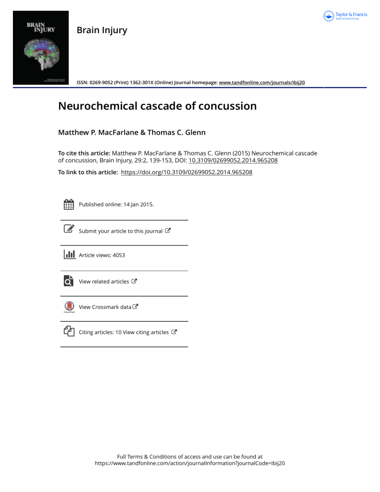 Neurochemical Cascade of Concussion | Brain Injury
