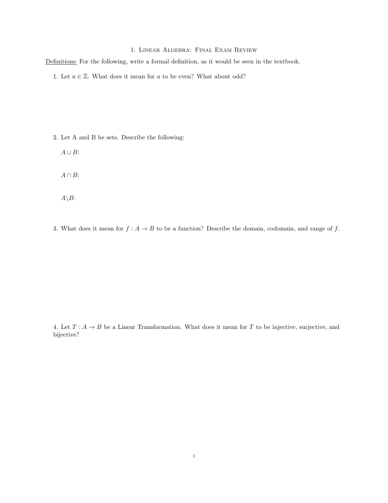 Linear Algebra Final Exam Review