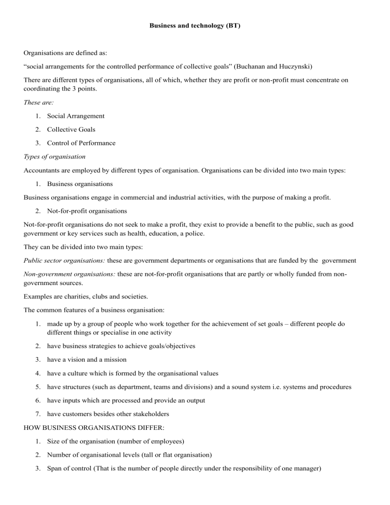 Business and Technology Lecture Notes: Organizations & Economics