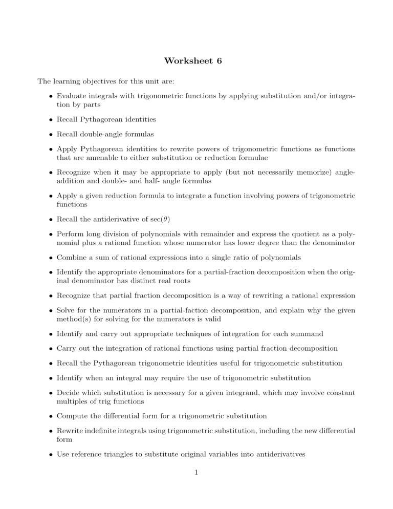Calculus Integration Worksheet