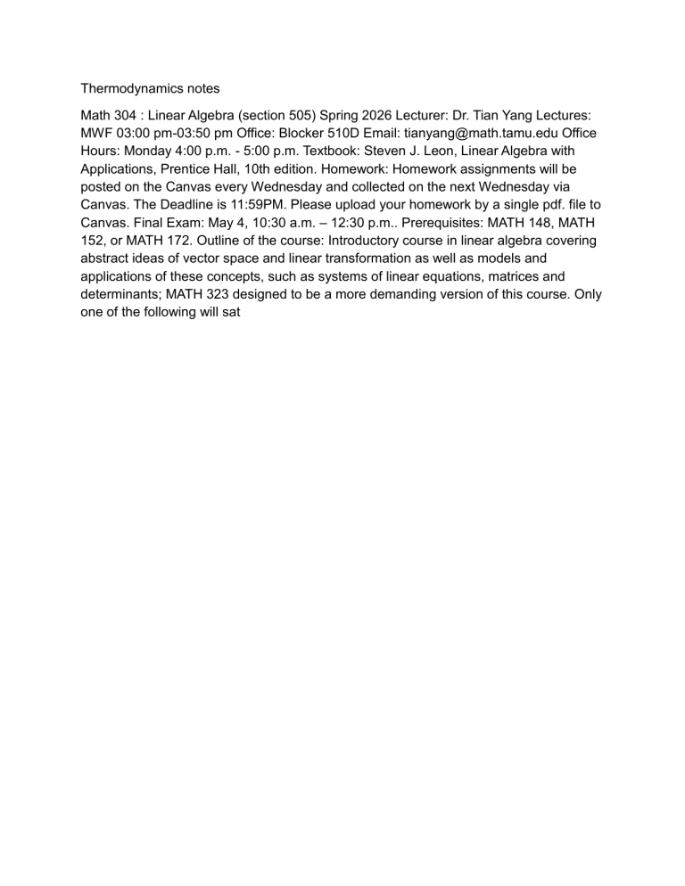 Math 304 Linear Algebra Syllabus Spring 2026