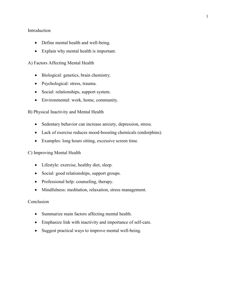 Mental Health and Well-being: Factors and Improvement