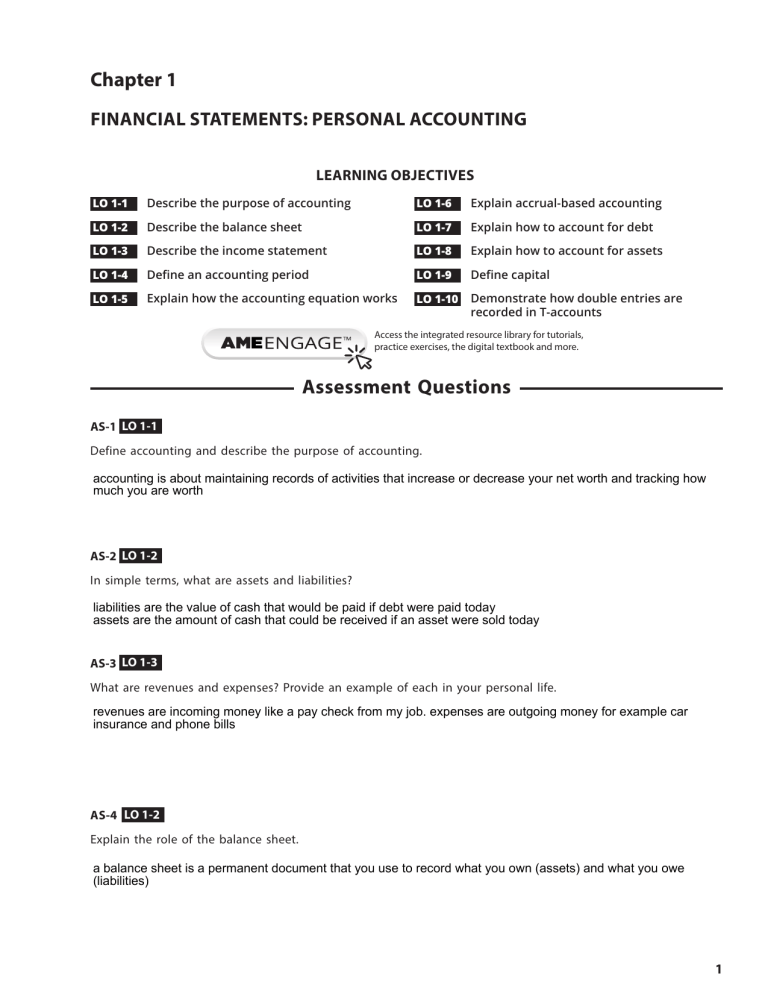Chapter 1: Financial Statements - Personal Accounting