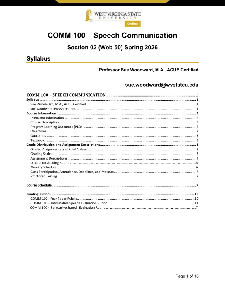 COMM 100 Speech Communication Syllabus