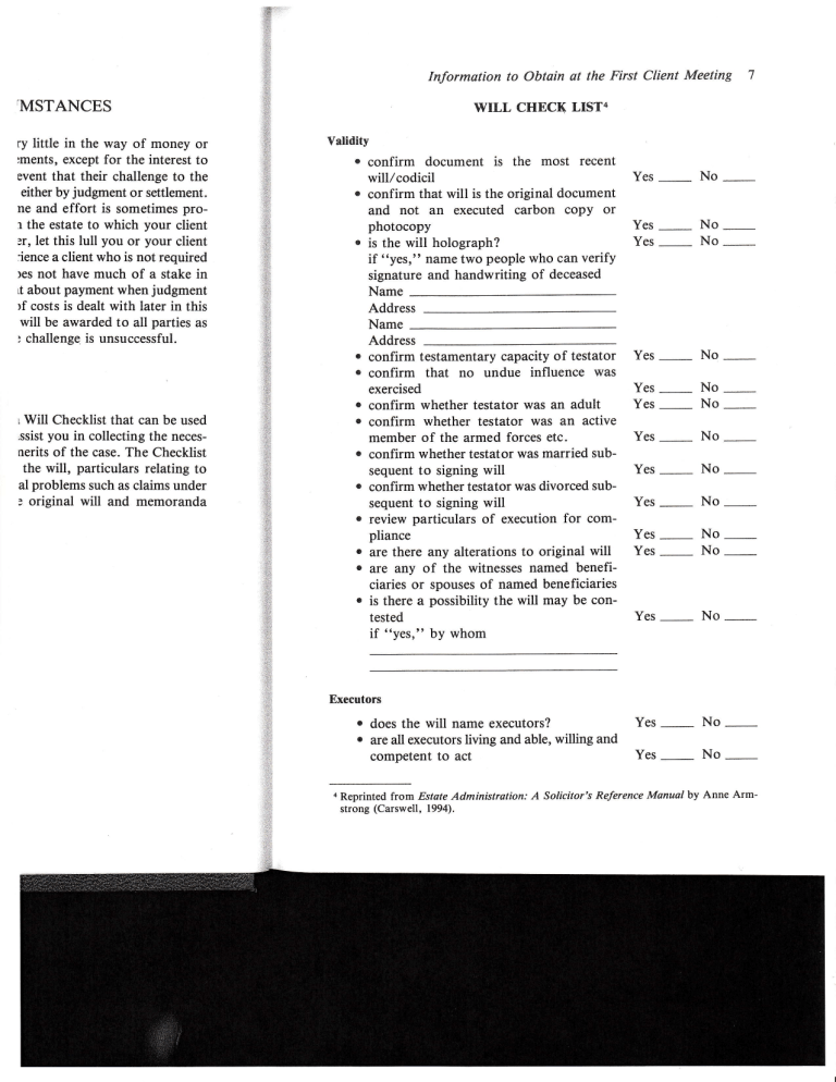 Will Validity Checklist for Estate Administration
